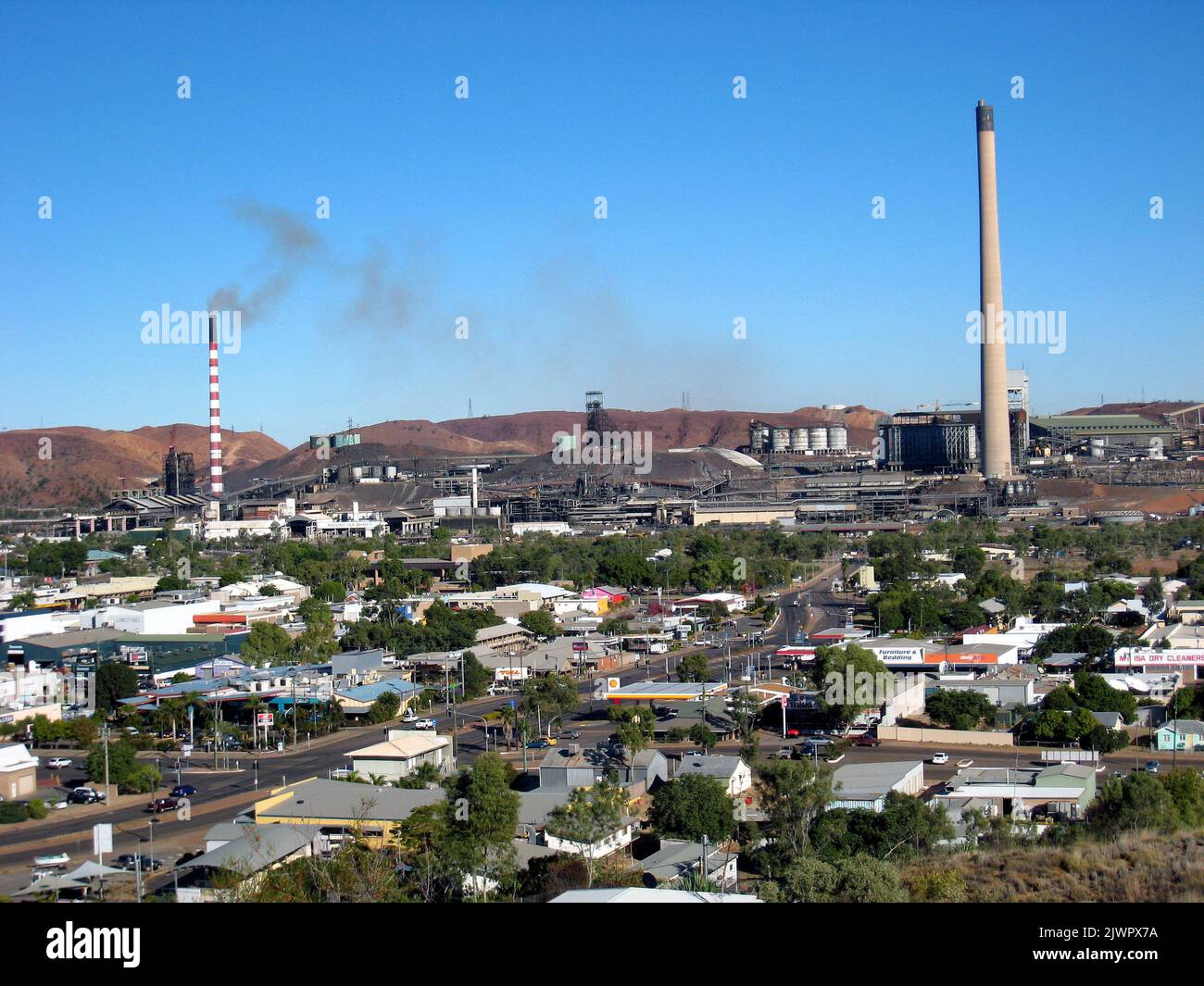 The view of Mt Isa from the lookout with its famous smokestacks, June ...