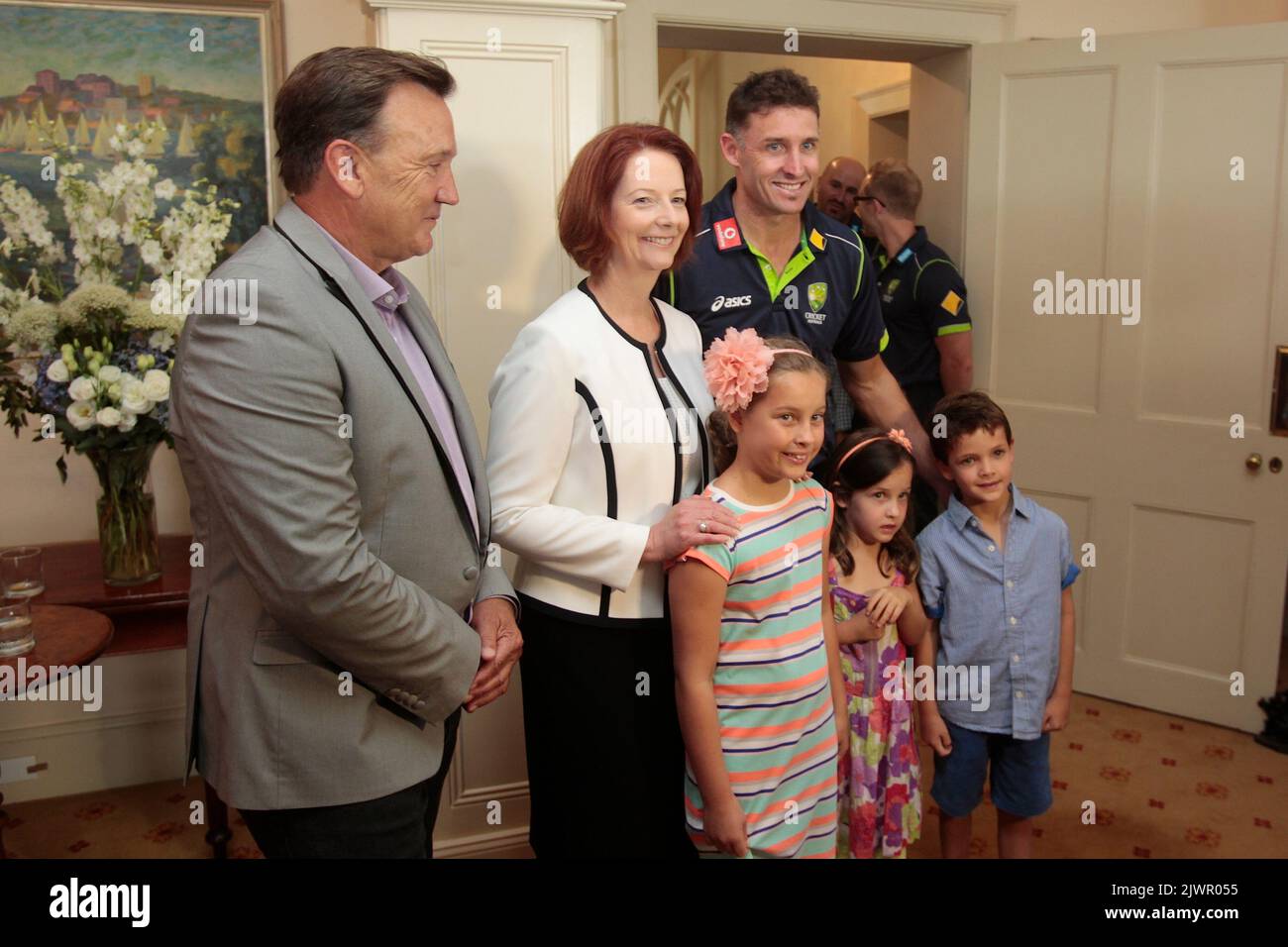 Prime Minister Julia Gillard and her partner Tim Mathieson pose for a ...