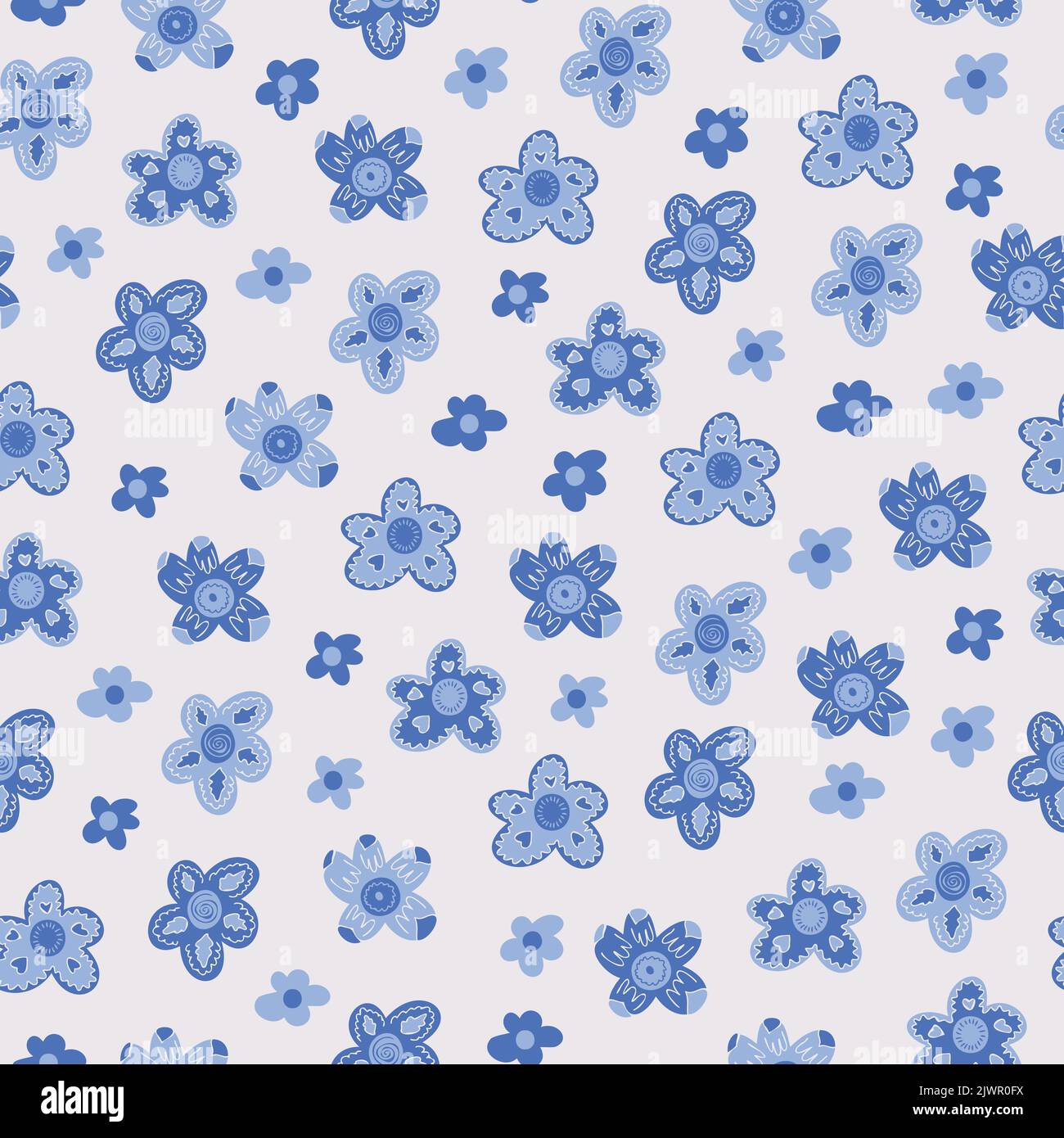Vector seamless pattern with decorative flowers. Cute design with hand ...