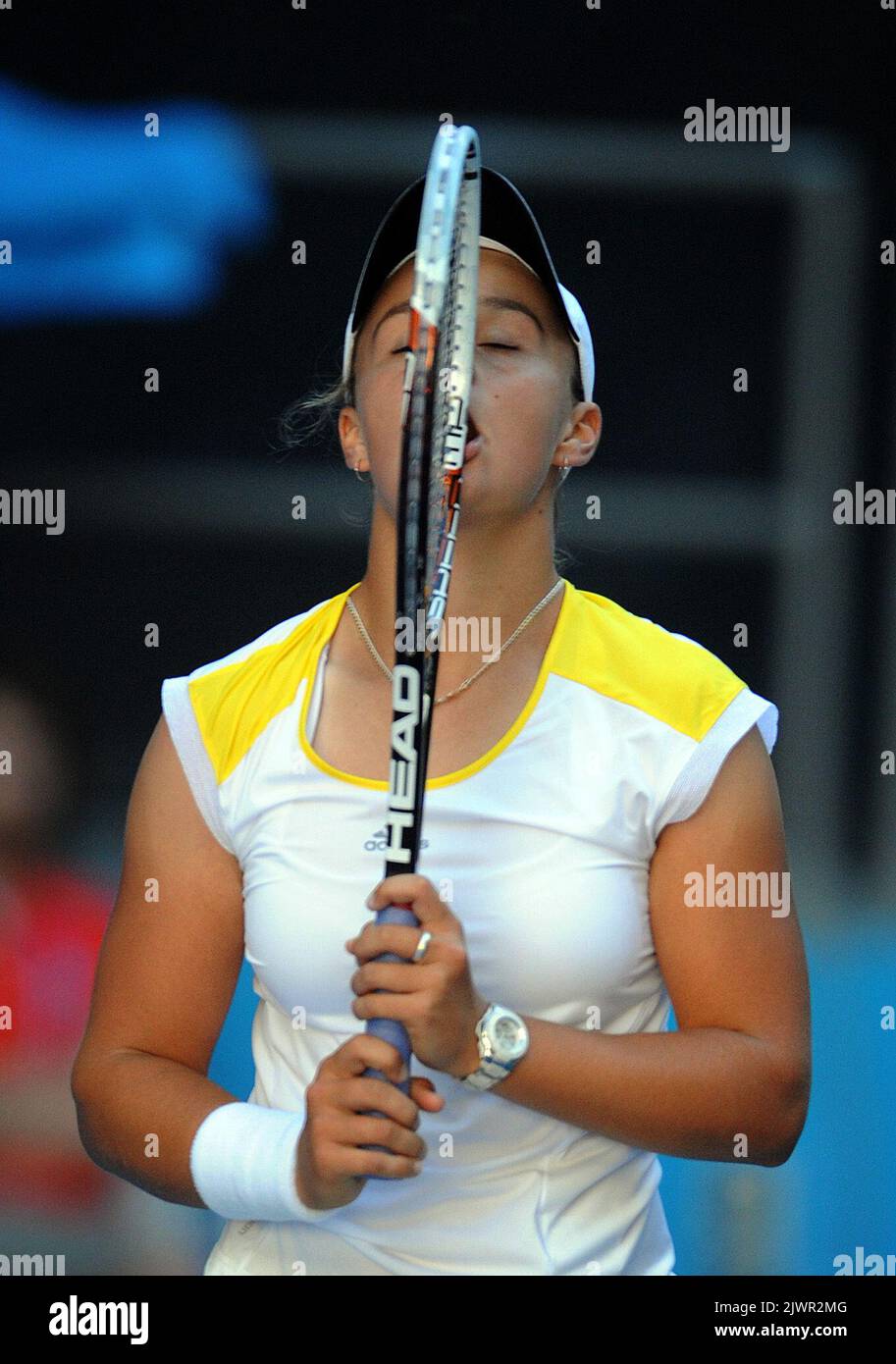 Ashleigh Barty of Australia reacts after a bad shot in her round 1 ...