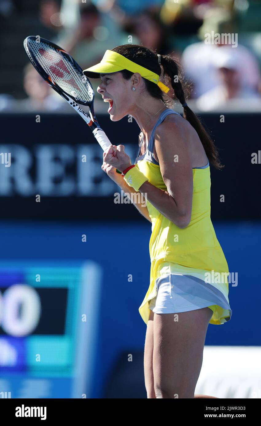 Ana Ivanovic of Serbia celebrates after winning her match against Yung ...