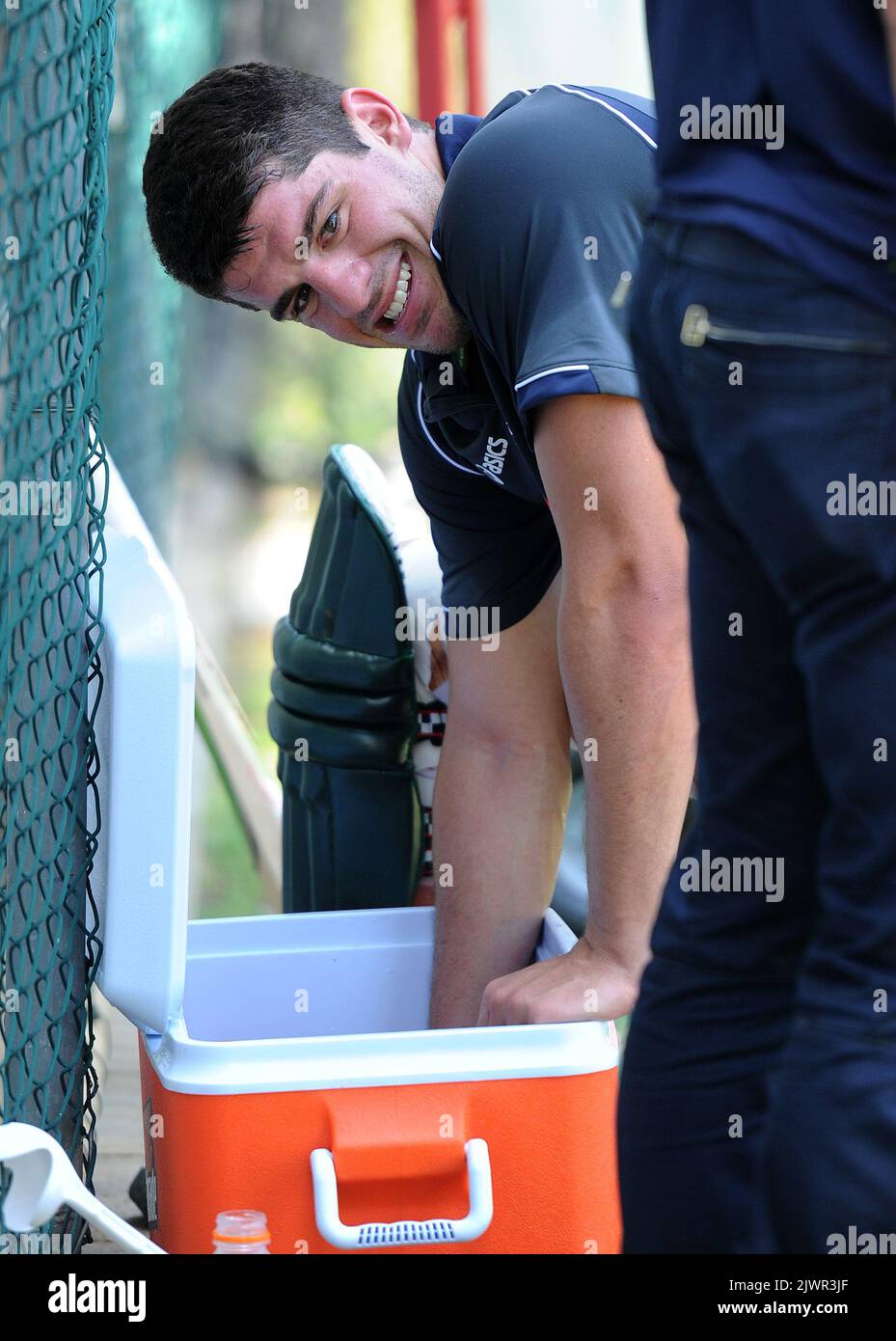 Moises Henriques grimaces has he puts his hand in ice following ...