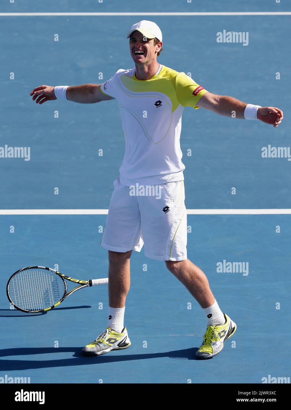 Blaz Kavcic of Slovakia celebrates match point during his match against ...