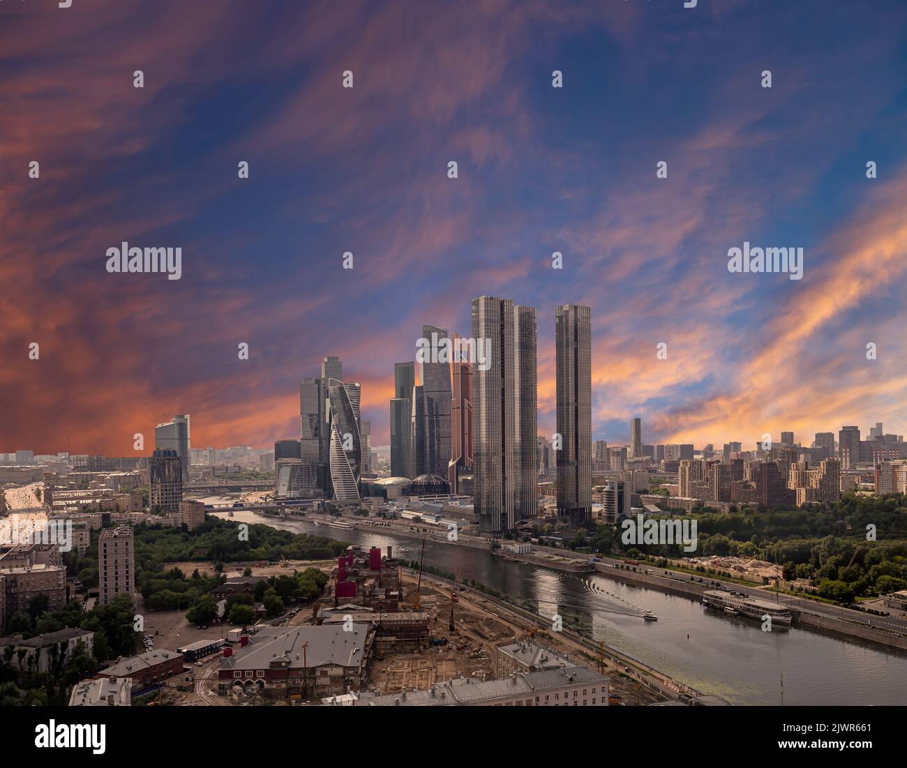 Aerial view of center of Moscow (City) against the background of a ...