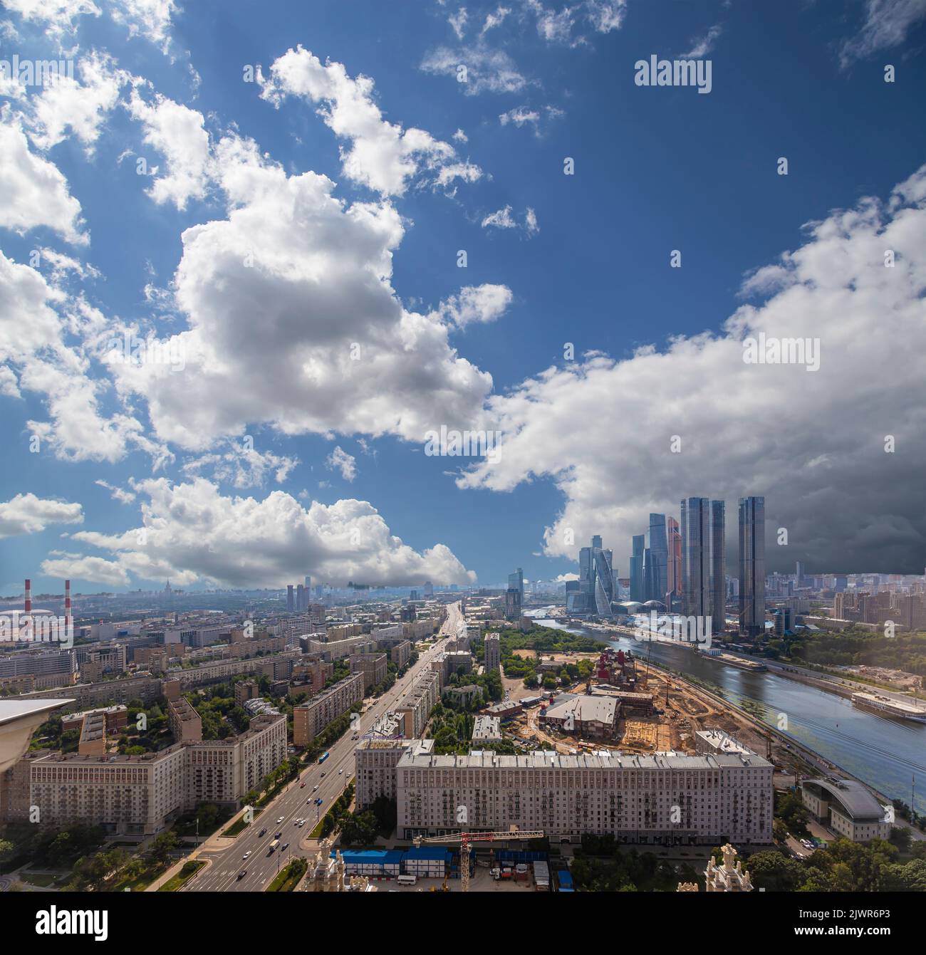 Aerial view of center of Moscow (City) against the background of the ...