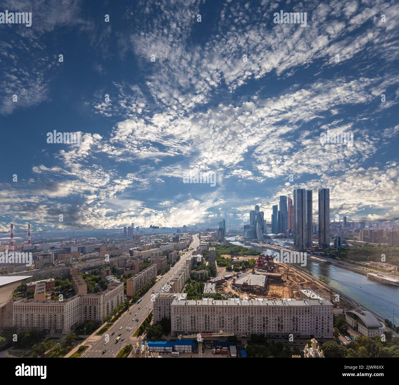 Aerial view of center of Moscow (City) against the background of the ...
