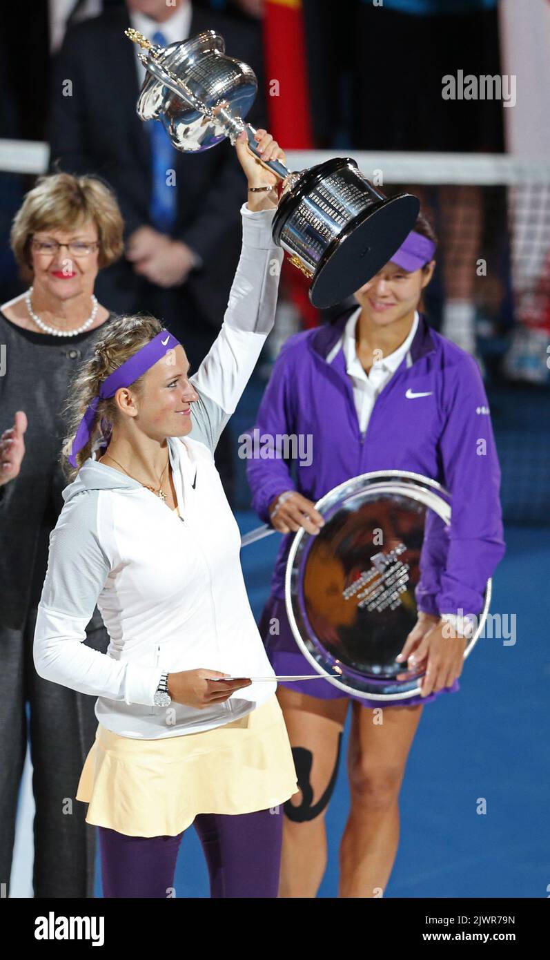 Victoria Azarenka of Belarus poses for photos with her trophy after ...