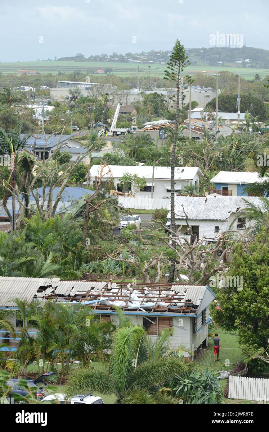 Bargara, a view of the path of the freak tornado that swept thru Stock ...