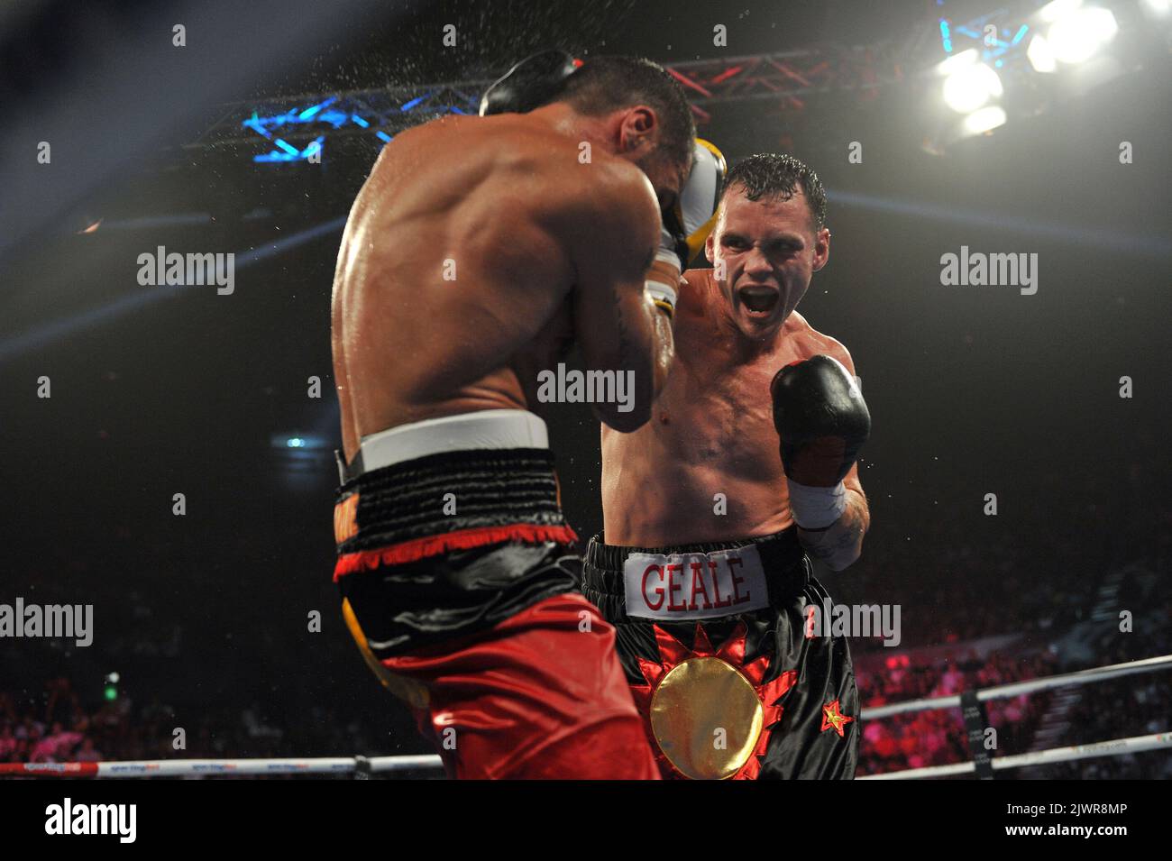 Daniel Geale throws a punch at Anthony Mundine during their IBF ...