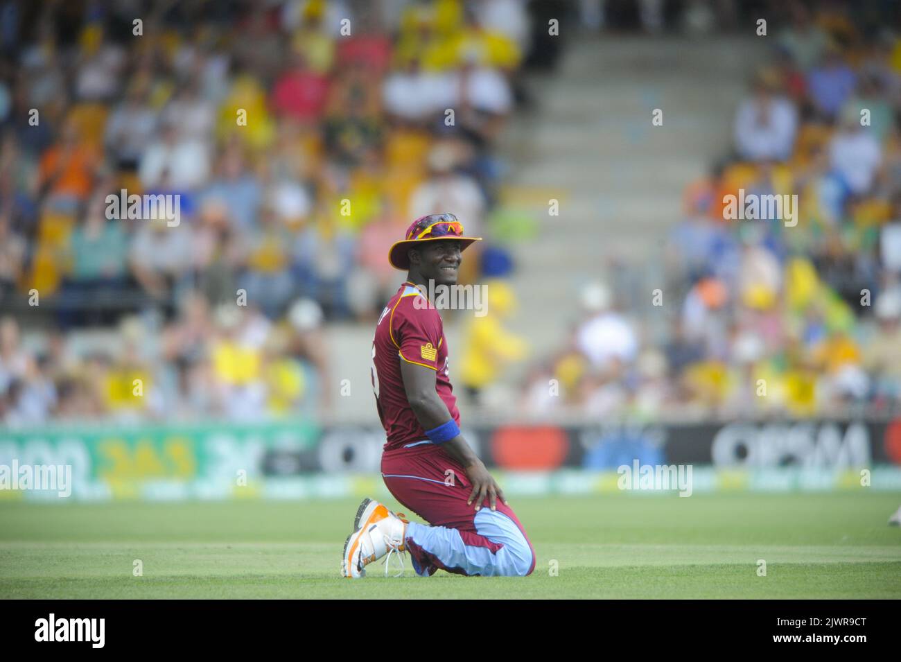 Darren Sammy of the West Indies reacts during the third One Day ...