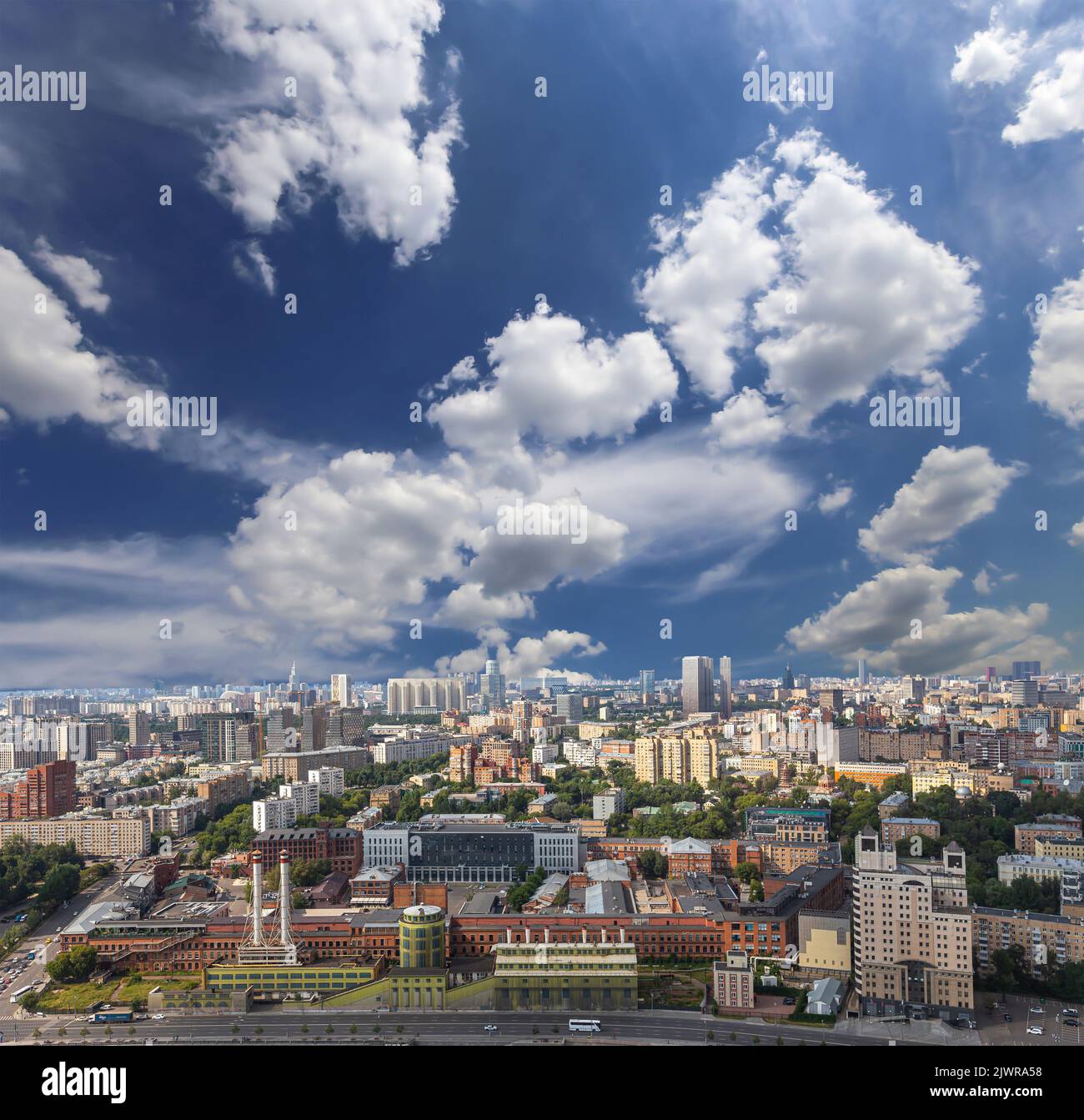 Aerial view of center of Moscow against the background of the sky with ...