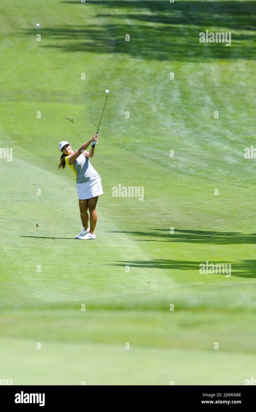 Colombian golfer Maria Jose Uribe plays a shot during her first round ...