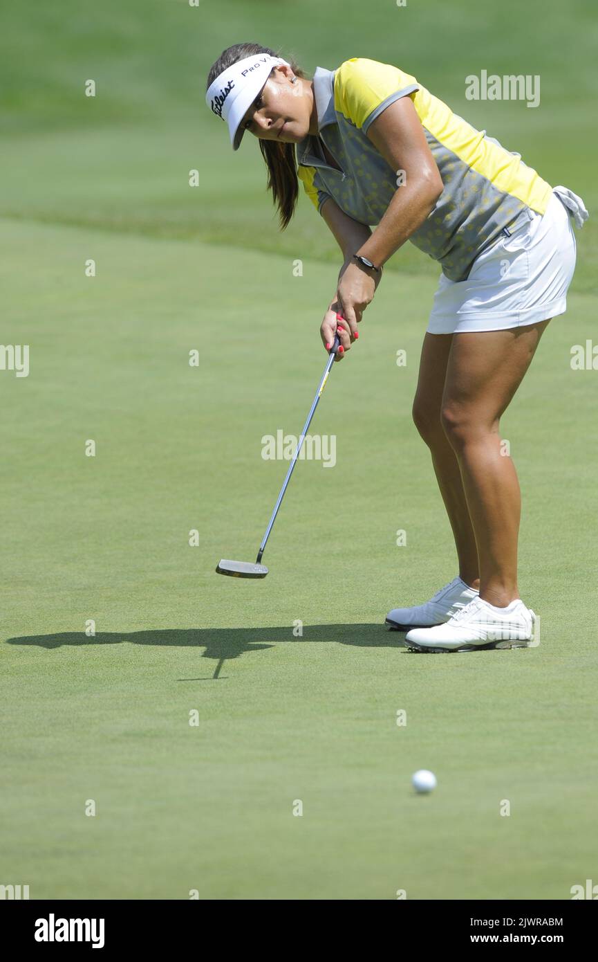 Colombian golfer Maria Jose Uribe plays a shot during her first round ...