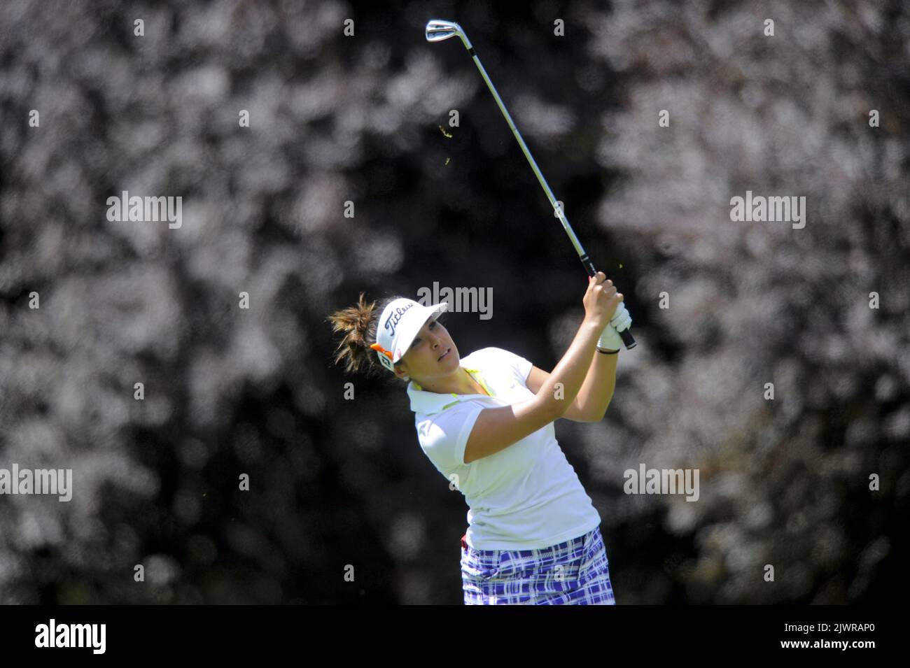 Colombian golfer Mariajo Uribe plays a shot during her third round at ...