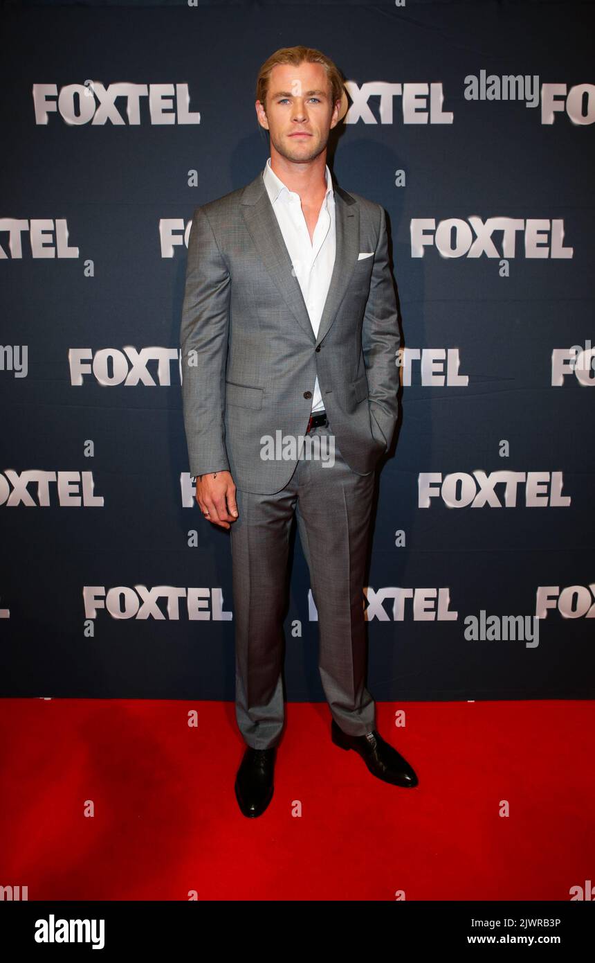 Chris Hemsworth arrives at the Foxtel 2013 launch event at Fox Studios ...