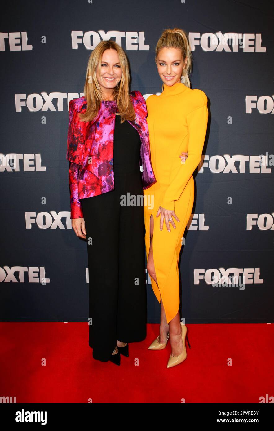 Charlotte Dawson and Jennifer Hawkins arrive at the Foxtel 2013 launch ...