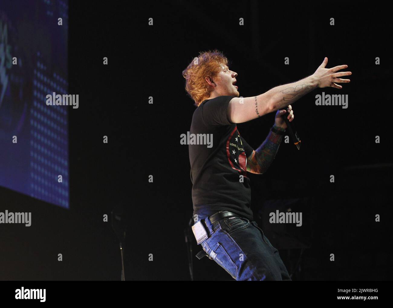 English singer/songwriter Ed Sheeran performs on stage during the ...