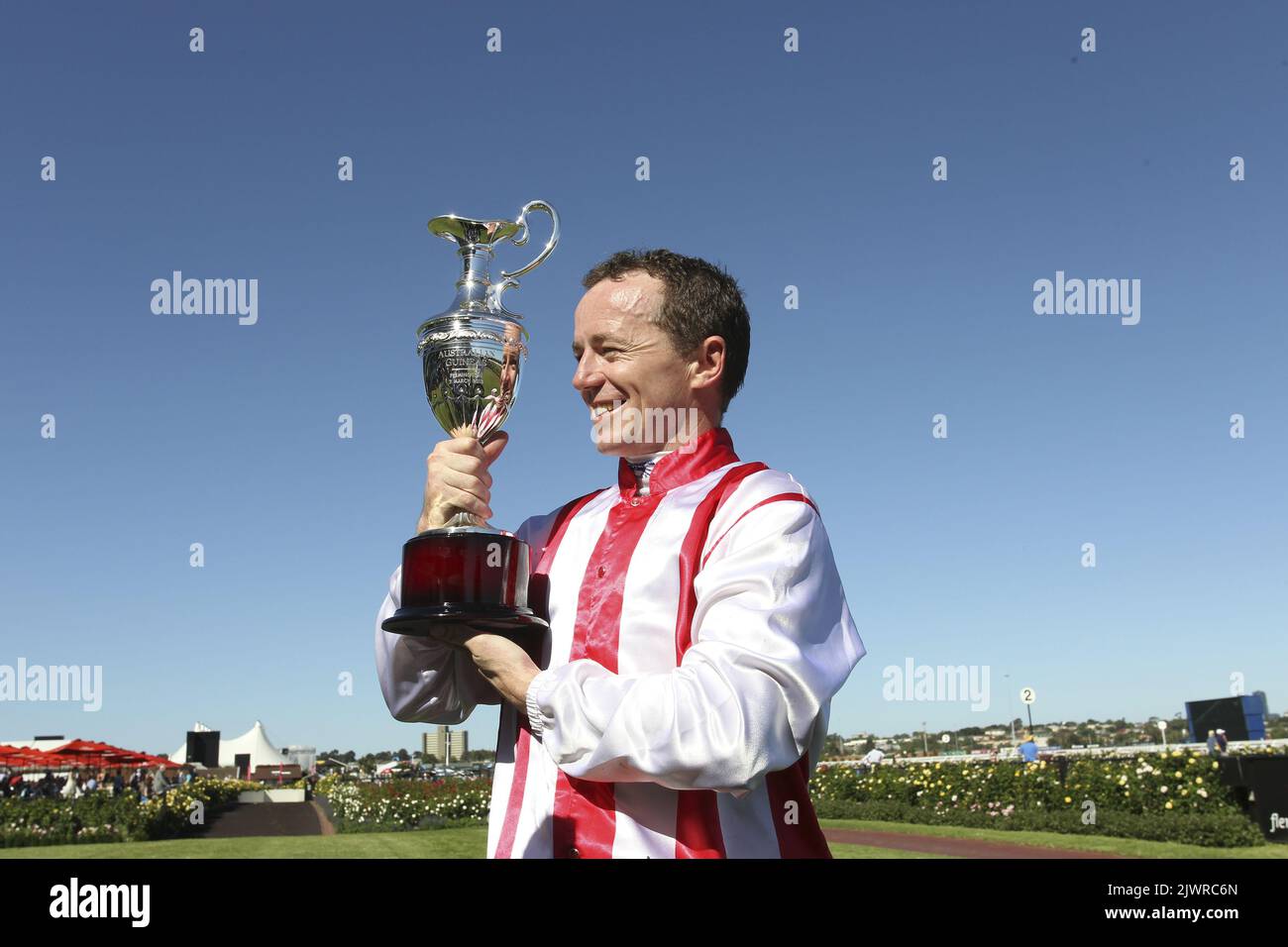 Stephen Baster with the trophy after a win on the Jim Conlan trained ...