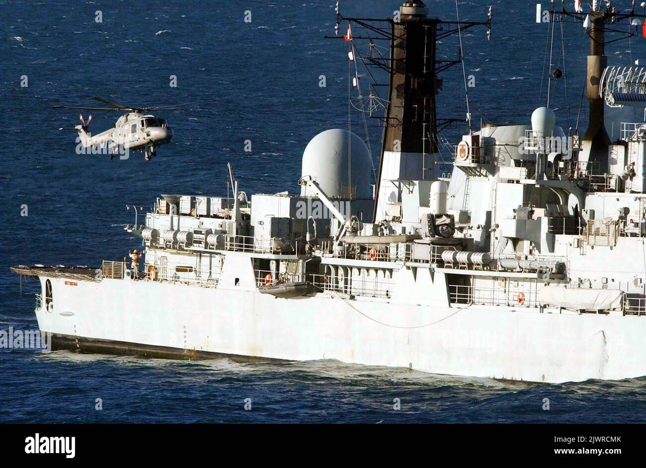 PA PHOTOS/AAP - UK USE ONLY : The onboard helicopter of HMS Nottingham ...