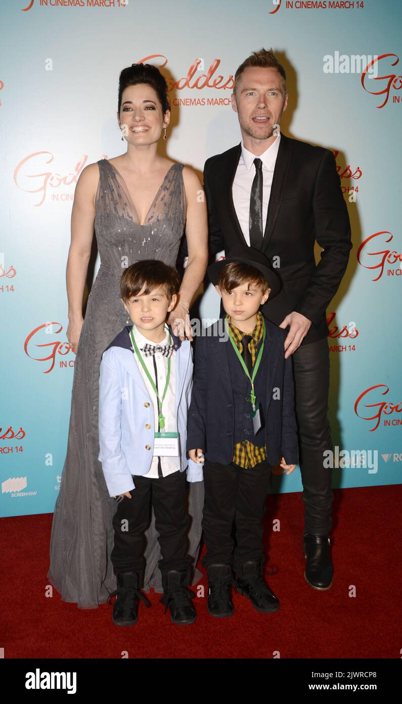 Actors (left to right) Laura Michelle Kelly and Ronan Keating with Levi ...