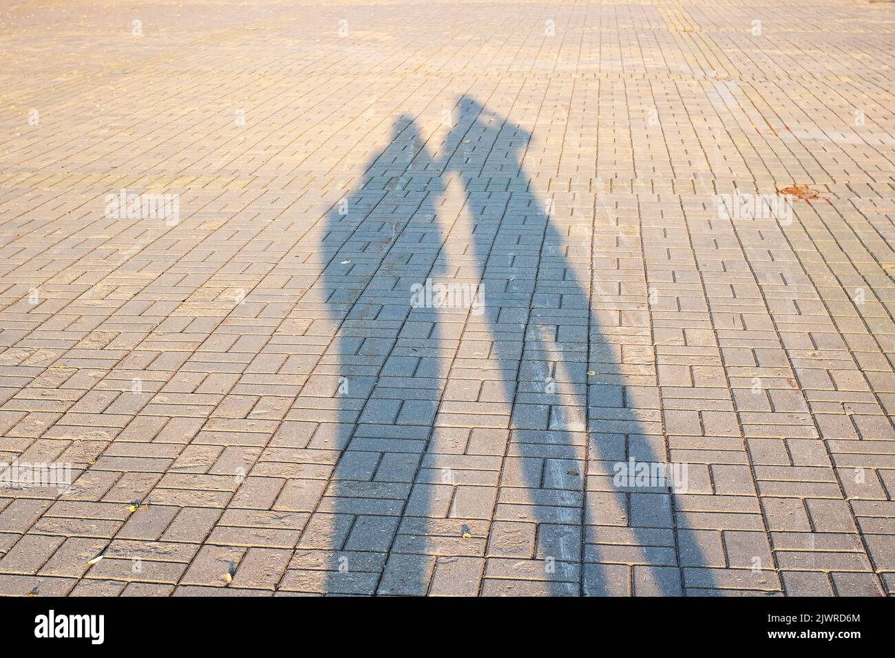 Two shadows of people on the sidewalk close up Stock Photo - Alamy