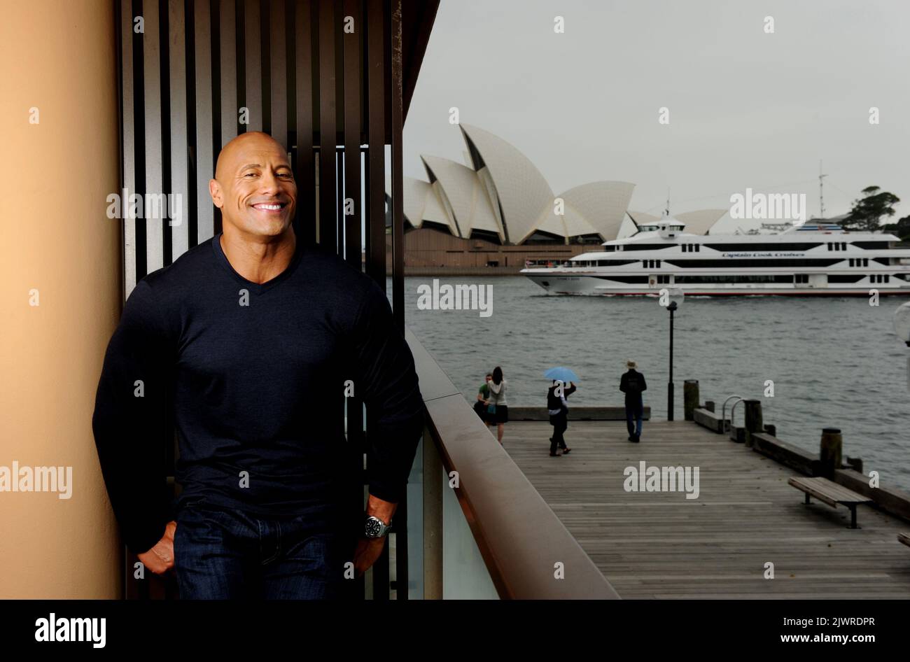American actor Dwayne Johnson poses for photographs in Sydney, Thursday ...