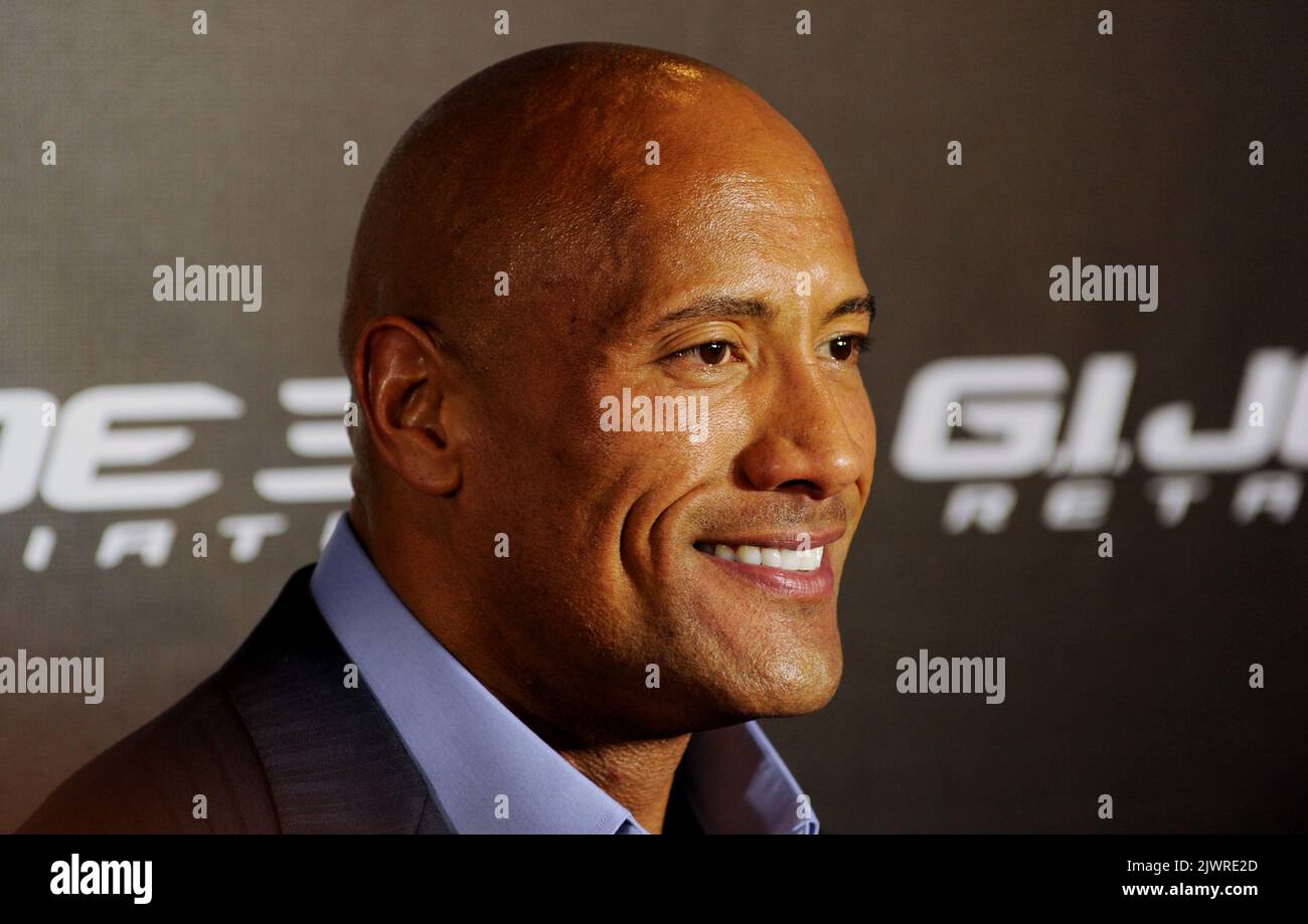 American actor and wrestler Dwayne 'The Rock' Johnson arrives on a Jeep ...