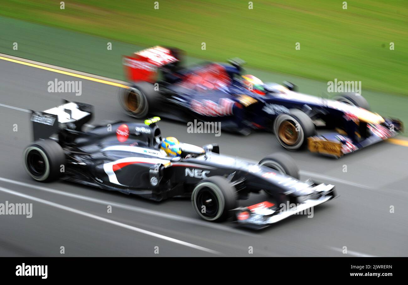 F1 drivers fight for a position during the Formula One Australian Grand ...