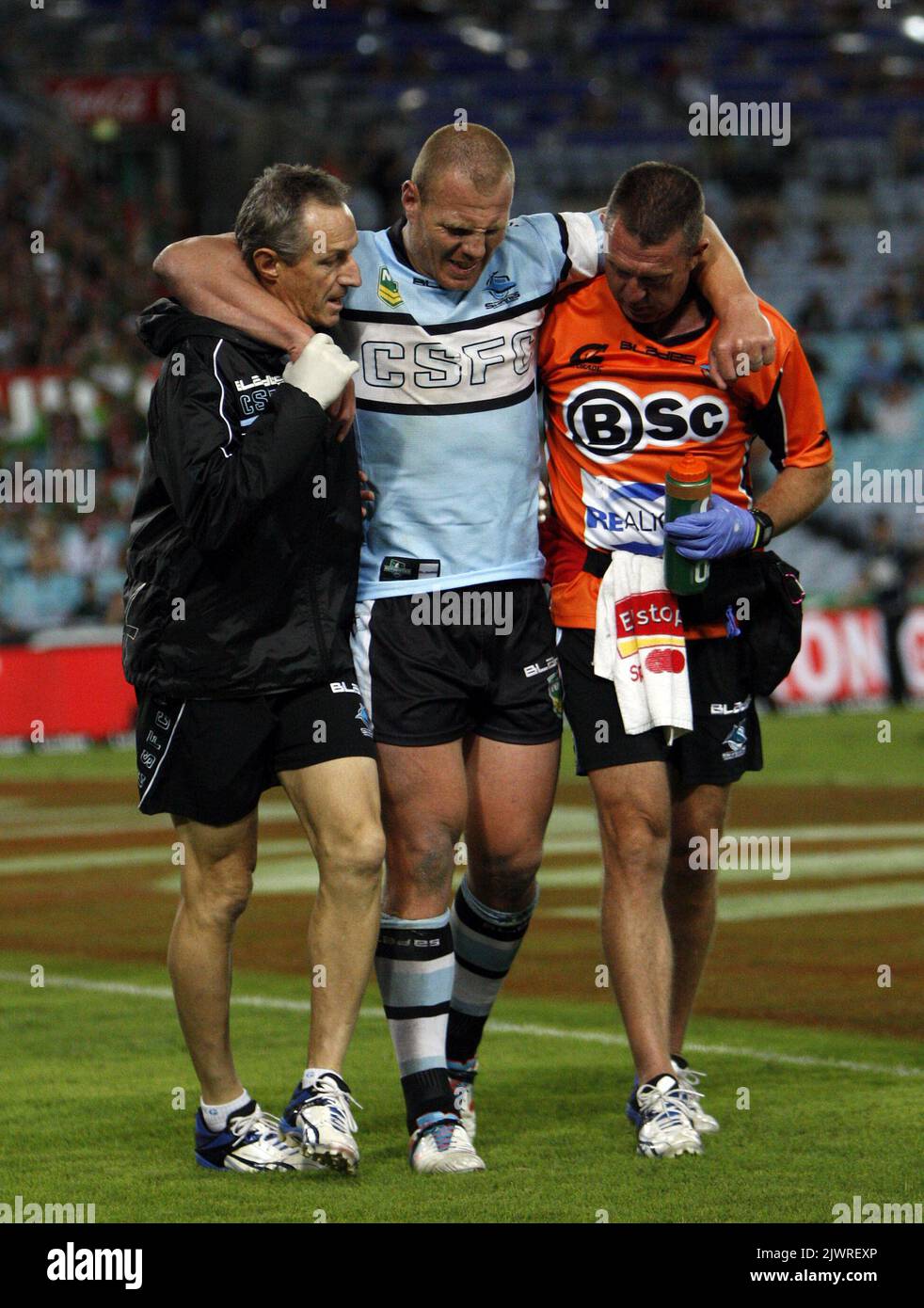 Luke Lewis leaves the field with an injured ankle during the NRL Round ...