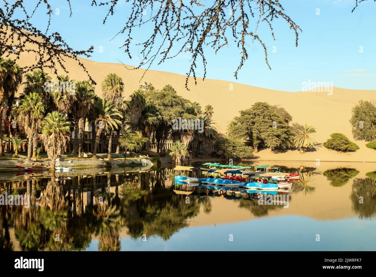 Huacachina - an oasis in the middle of the Peruvian desert, view of ...