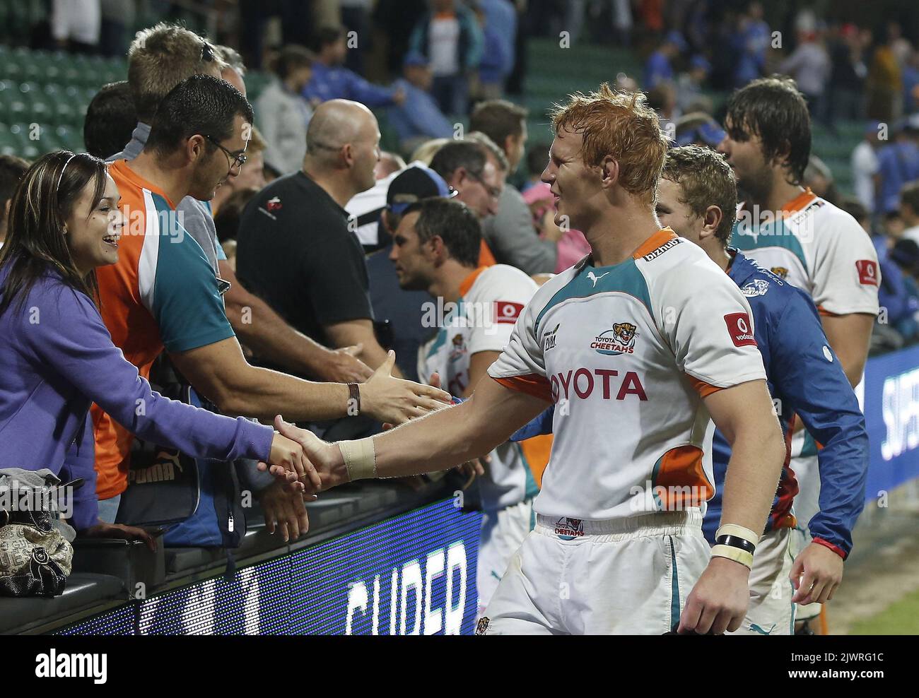 Cheetah's Philip van der Walt and team mates are congratulated by fans ...