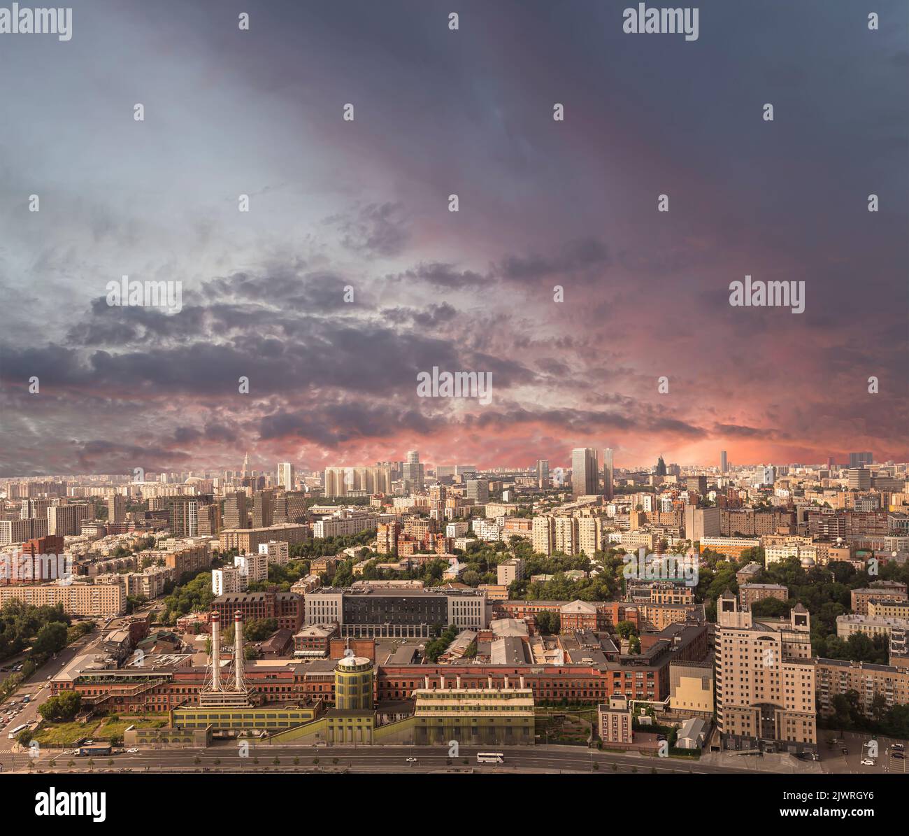 Aerial view of center of Moscow against the background of a romantic ...