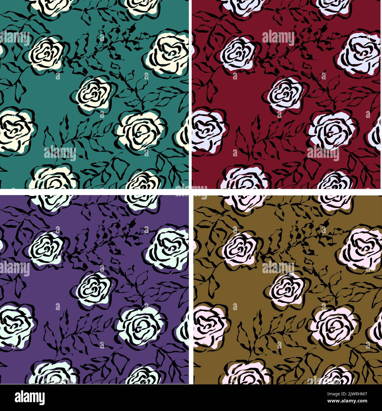 Colorful roses in trendy style. Abstract floral background. Modern ...