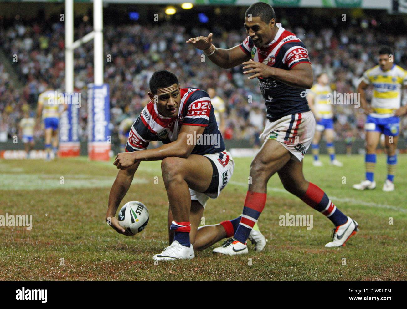 Daniel Tupou celebrates his try during the NRL Round 4 match between ...