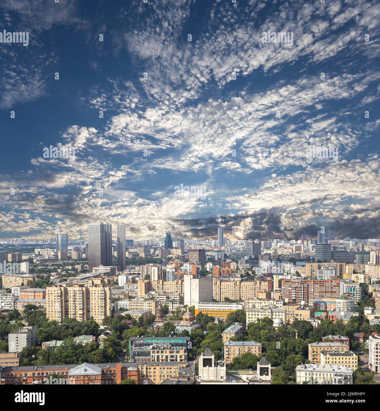 Aerial view of center of Moscow against the background of the sky with ...