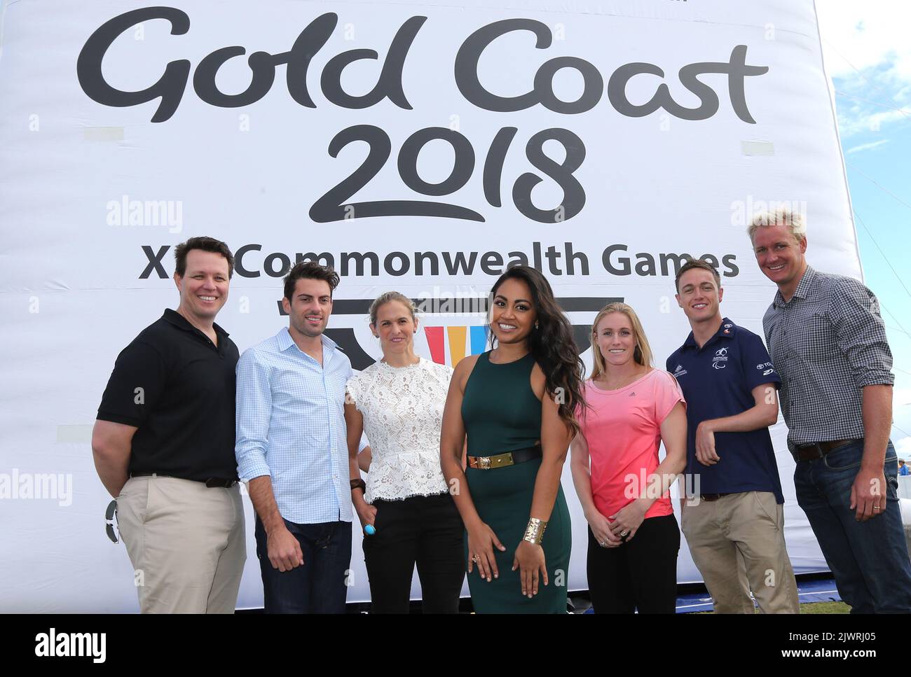 Australian singer Jessica Mauboy along with Australian athletes pose ...