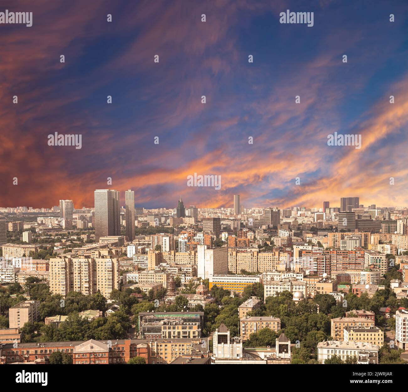 Aerial view of center of Moscow against the background of a romantic ...