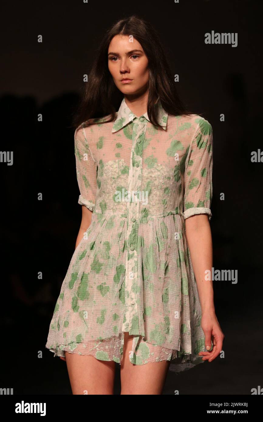 A model on the runway at the Aje show during Mercedes-Benz Fashion Week ...