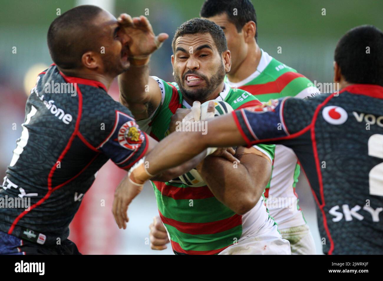 Greg Inglis is tackled during the NRL Round 5 match between Warriors ...