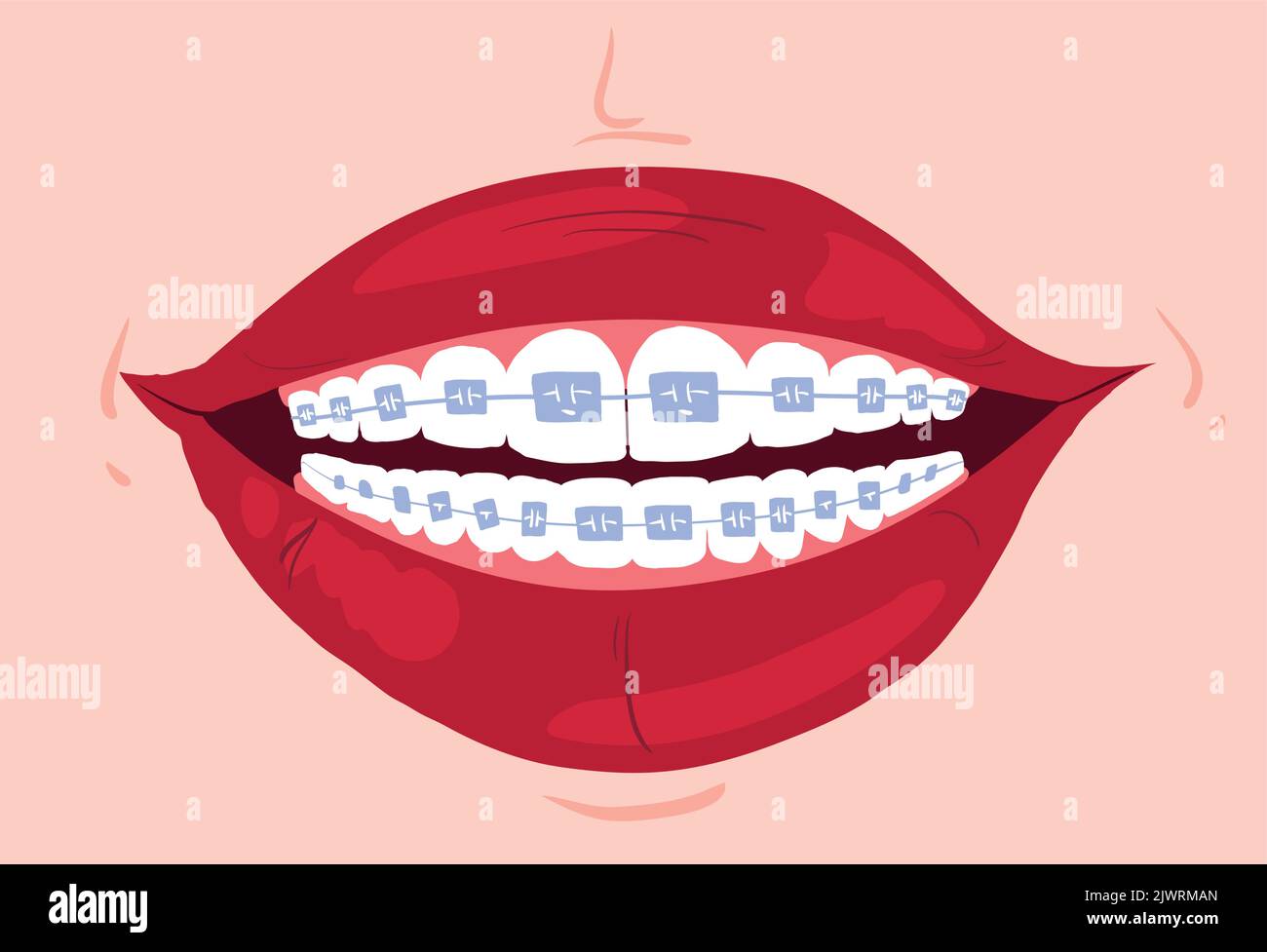 Clean teeth with mouthwash in flat design. Smiling teeth cartoon dental ...