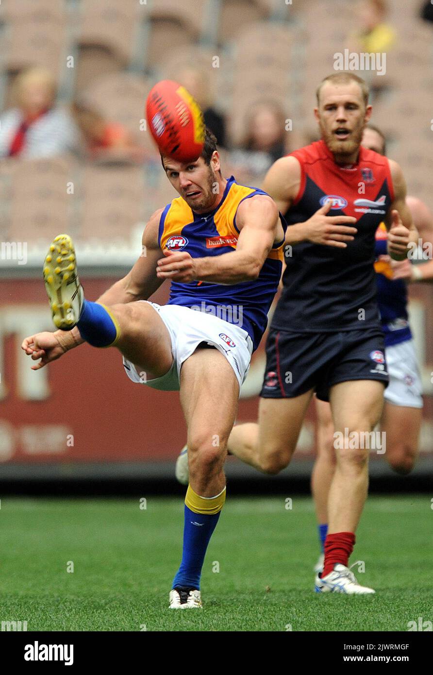 Jack Darling of the West Coast Eagles kicks a goal, during the round ...