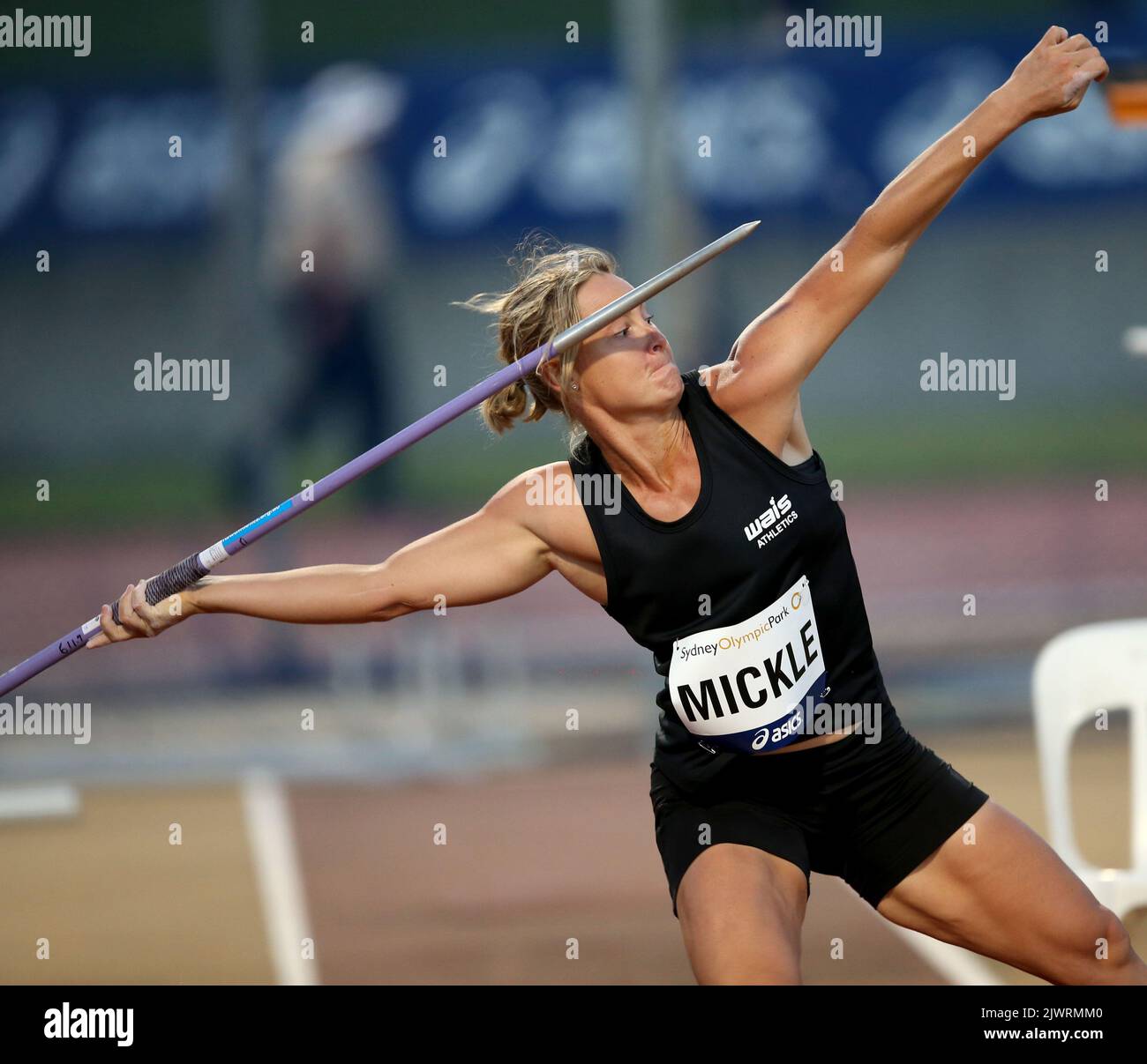 Kim Mickle winner of the womens javelin throw open during the ...