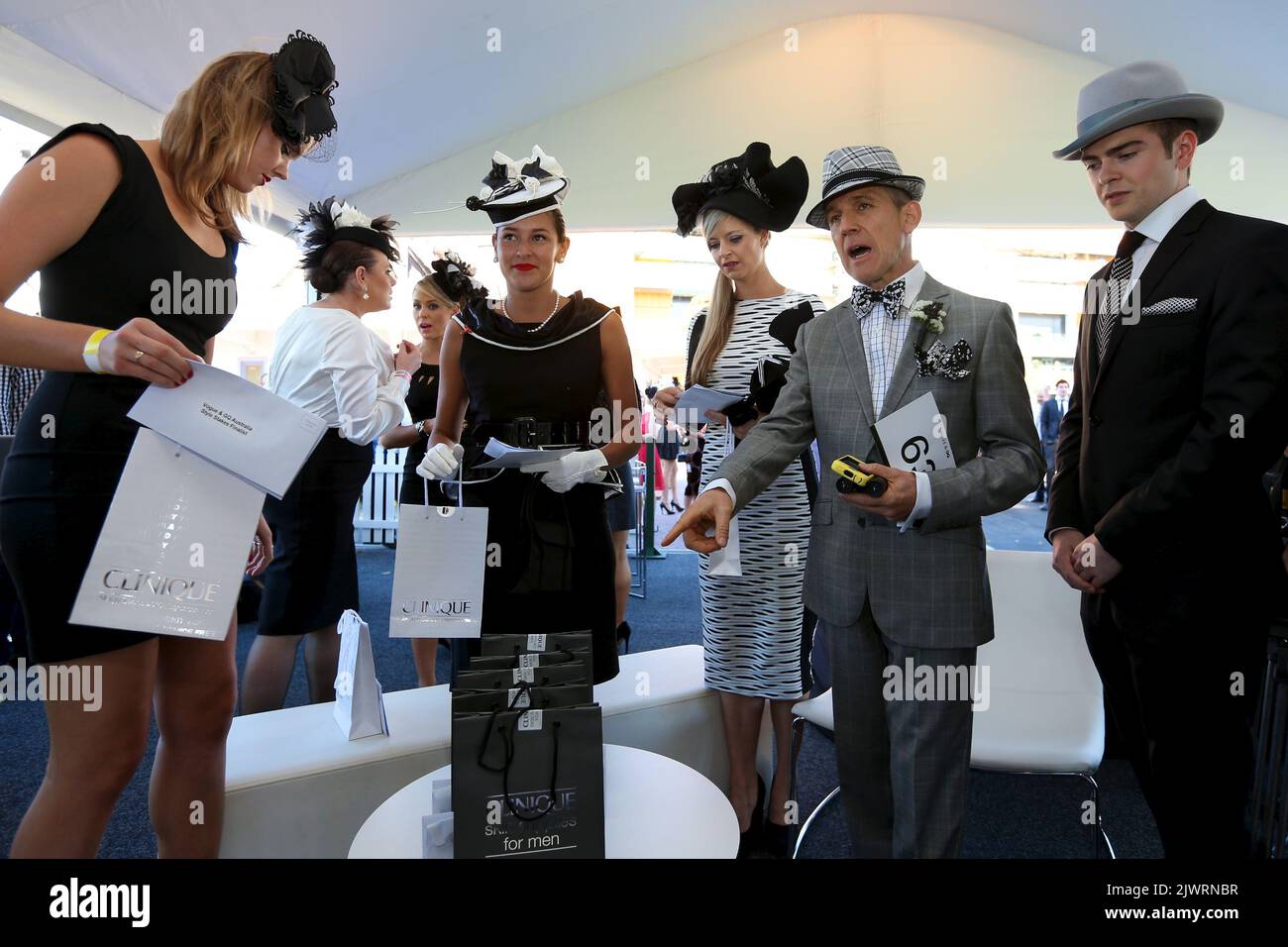 Finalists receiving their prizes at the AJC Australian Derby at ...