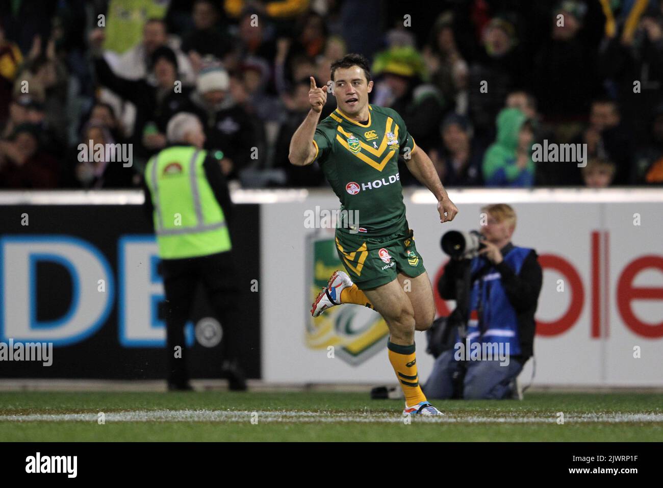 Cooper Cronk celebrates during the Anzac Test match between Australia ...