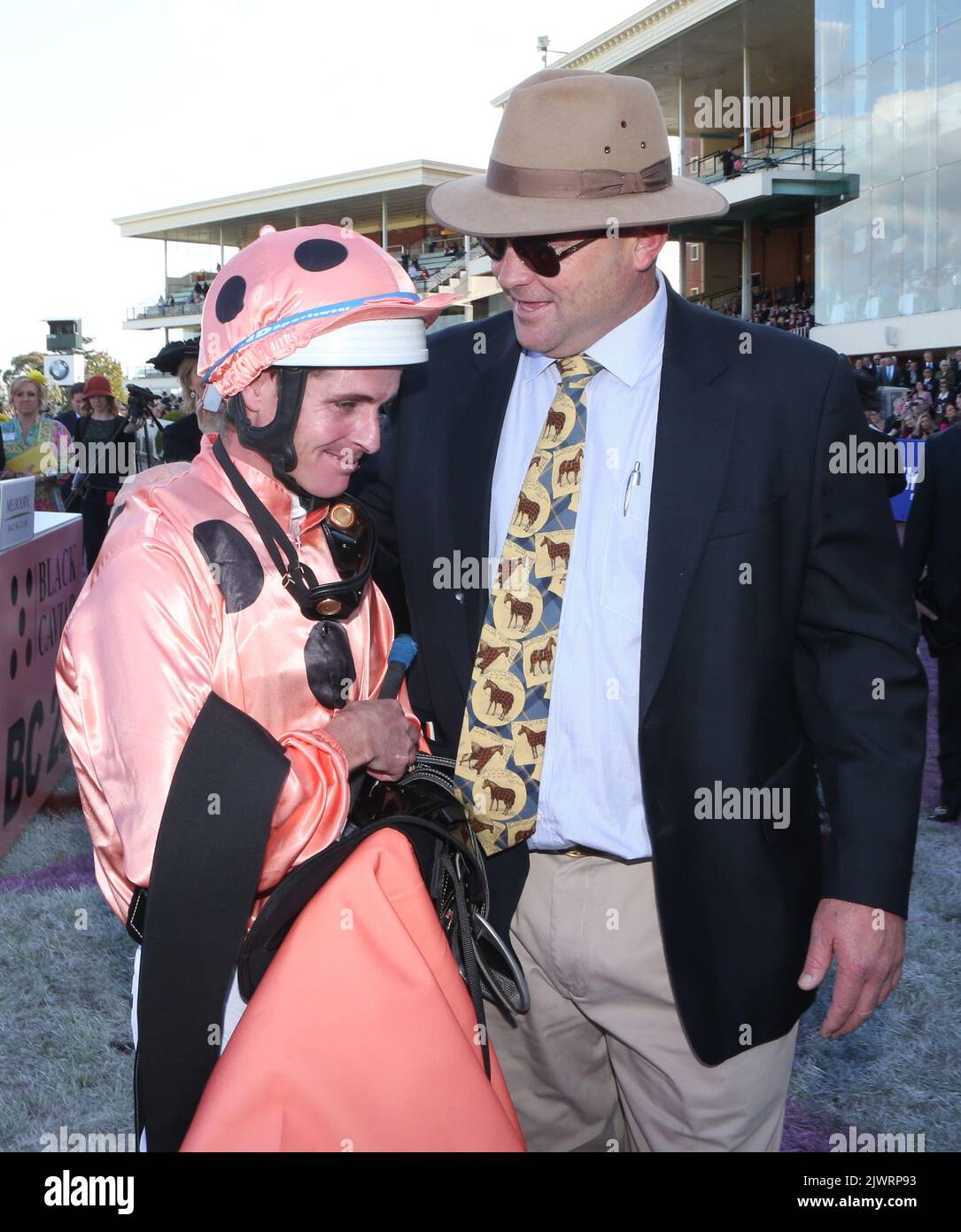 Trainer Peter Moody and Jockey Luke Nolen embrace after Race horse ...