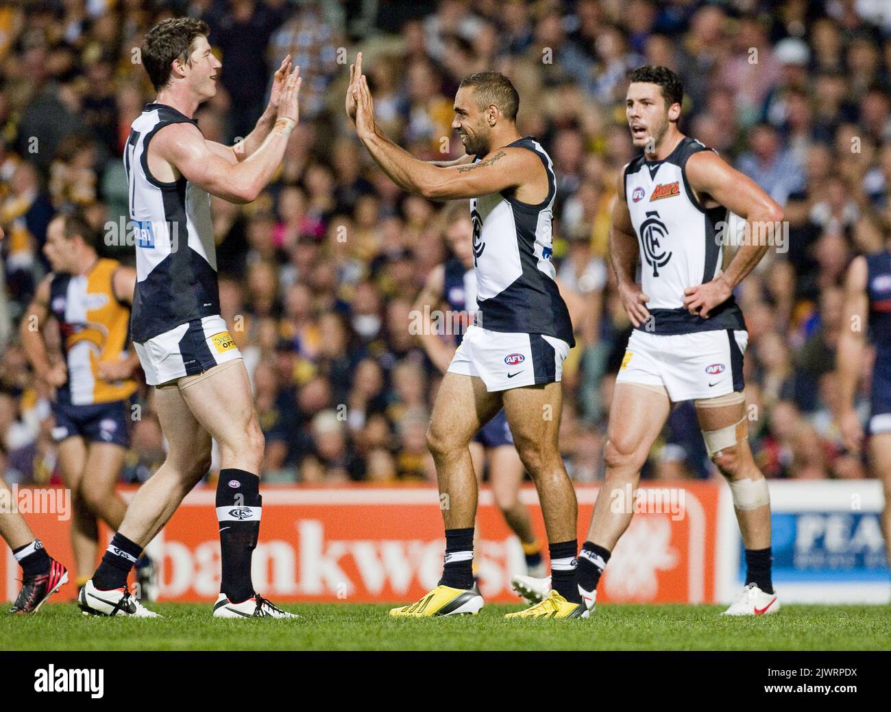 Chris Yarran of Carlton celebrates a goal during the round four match ...