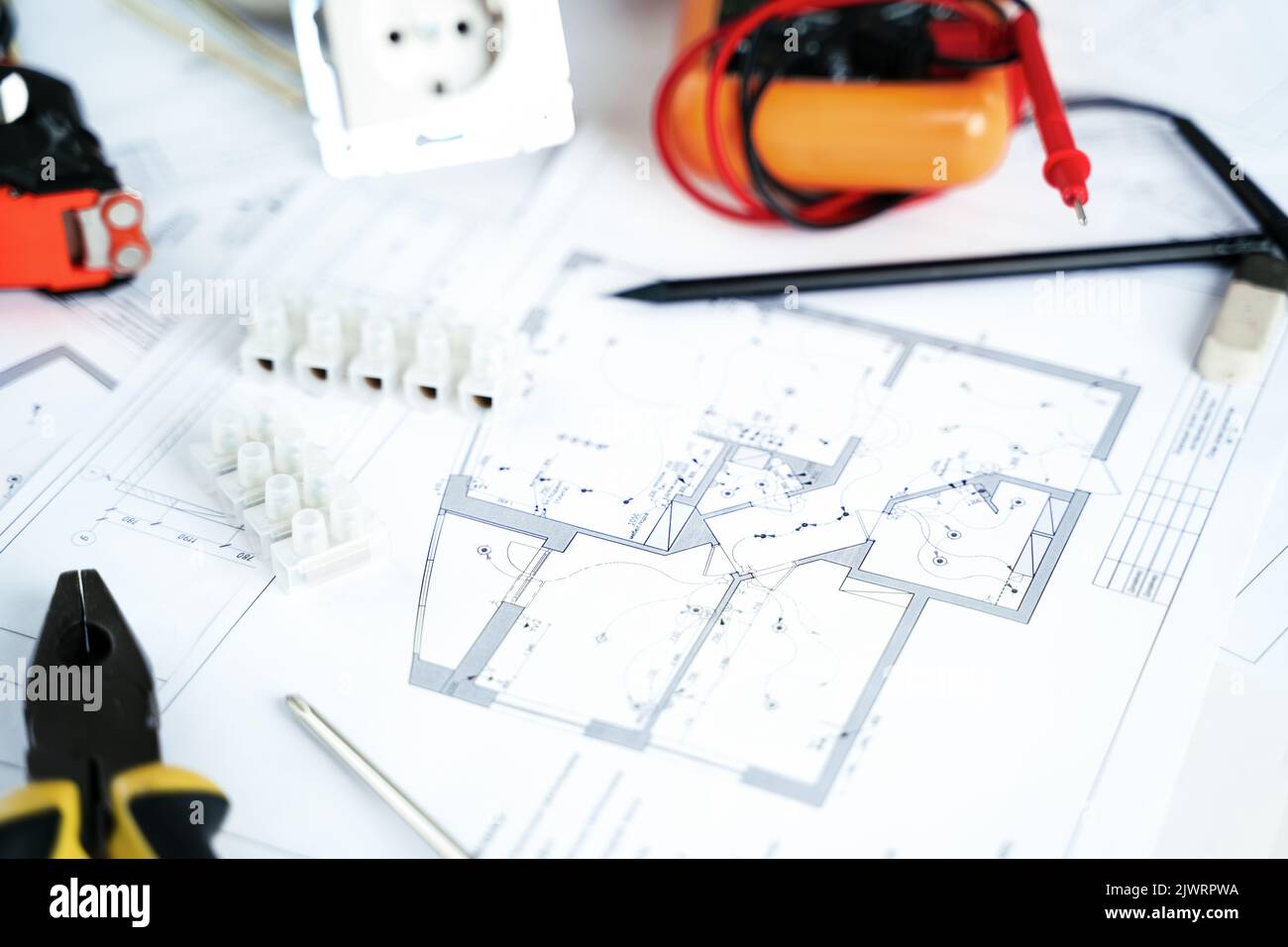 Making repairs,planning electricity project in house.Drawings,diagrams ...