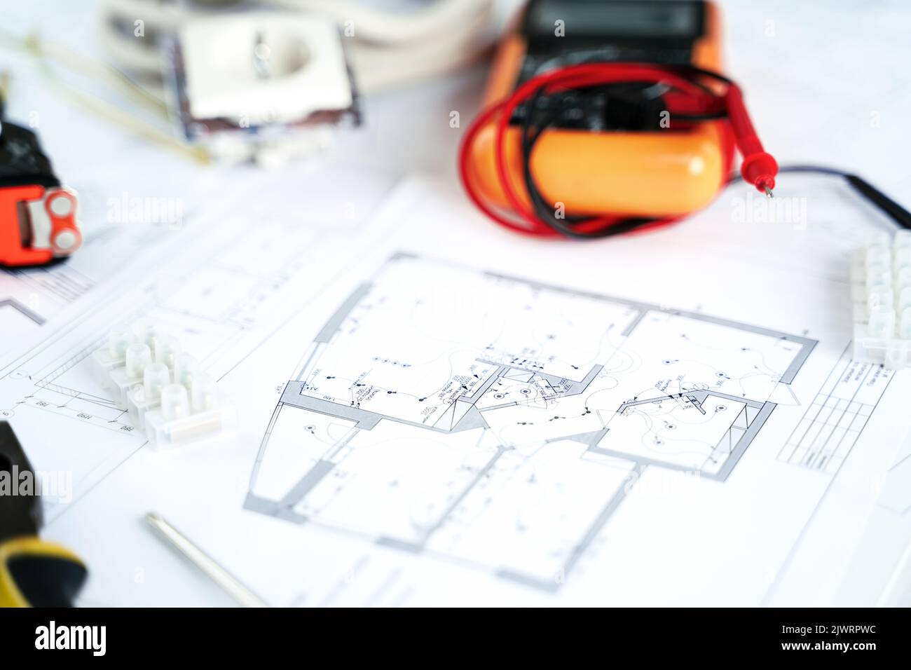 Making repairs,planning electricity project in house.Drawings,diagrams ...