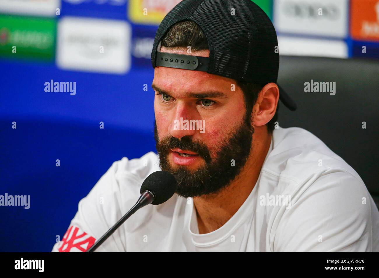 Liverpool's Brazilian goalkeeper Alisson Becker During press conference ...