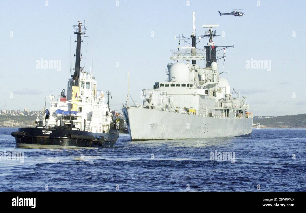 PA PHOTOS/AAP - UK USE ONLY: HMS destroyer Nottingham being towed to ...
